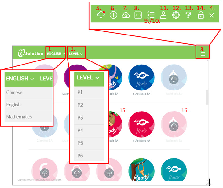 用戶介面簡介 | iSolution 使用指南 | Oxford iSolution | 電子學習平台、電子書籍及網上評估 | Oxford University Press (China)